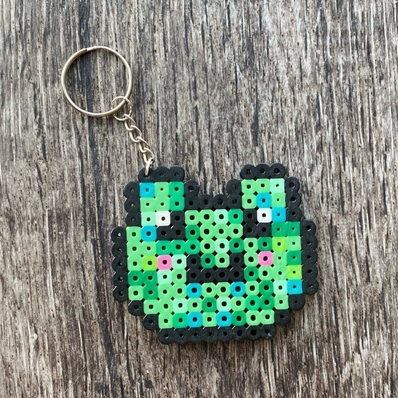 Handmade | Other | Frog Face Keychain Perler Bead Kawaii Handmade ...